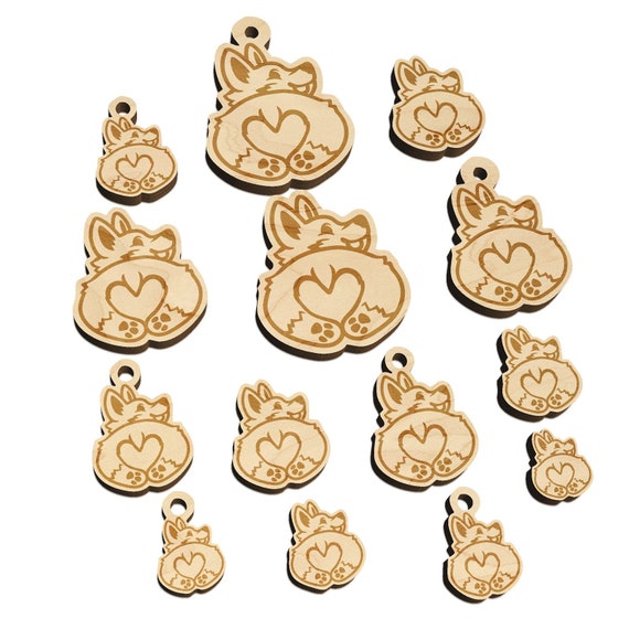 Cute Corgi With a Heart Butt Mini Wood Shape Charms Jewelry - Etsy