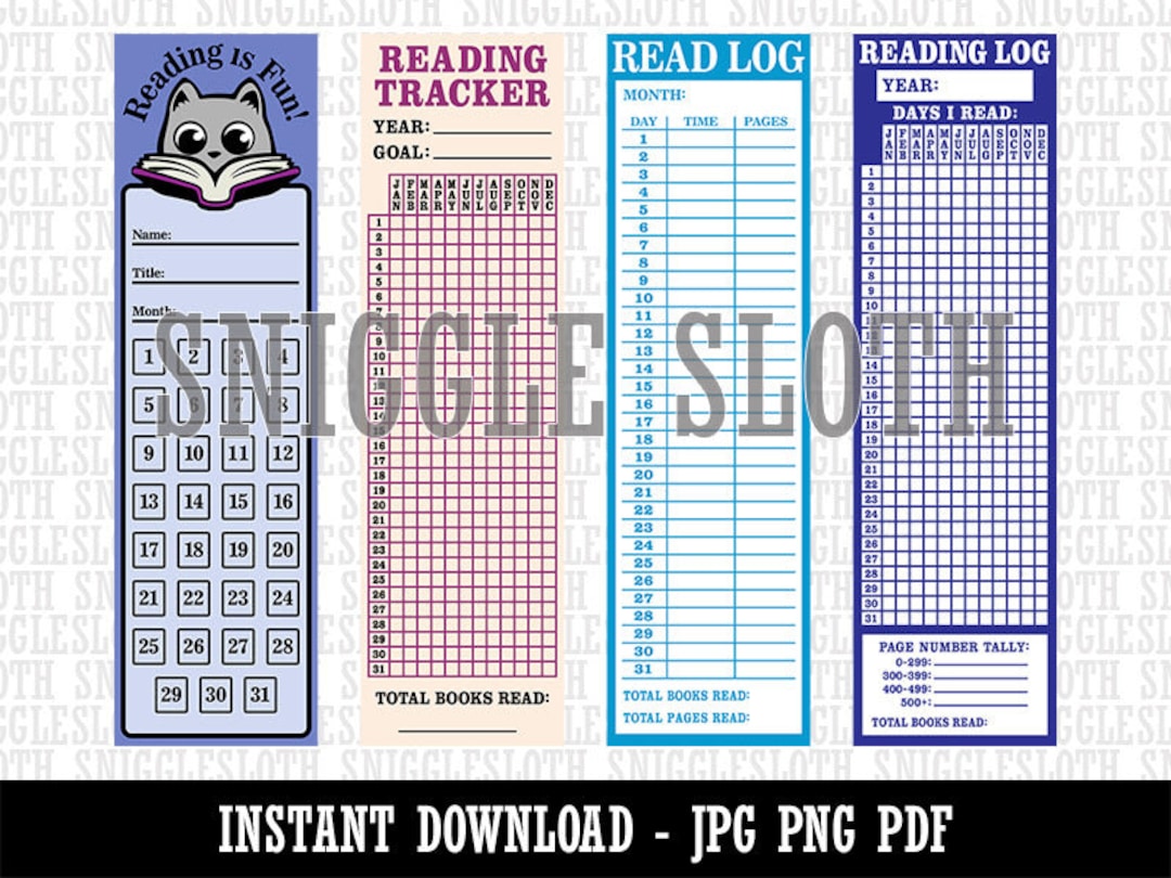 Reading Habit Tracker Log Bookmarks Instant Digital Download Print ...