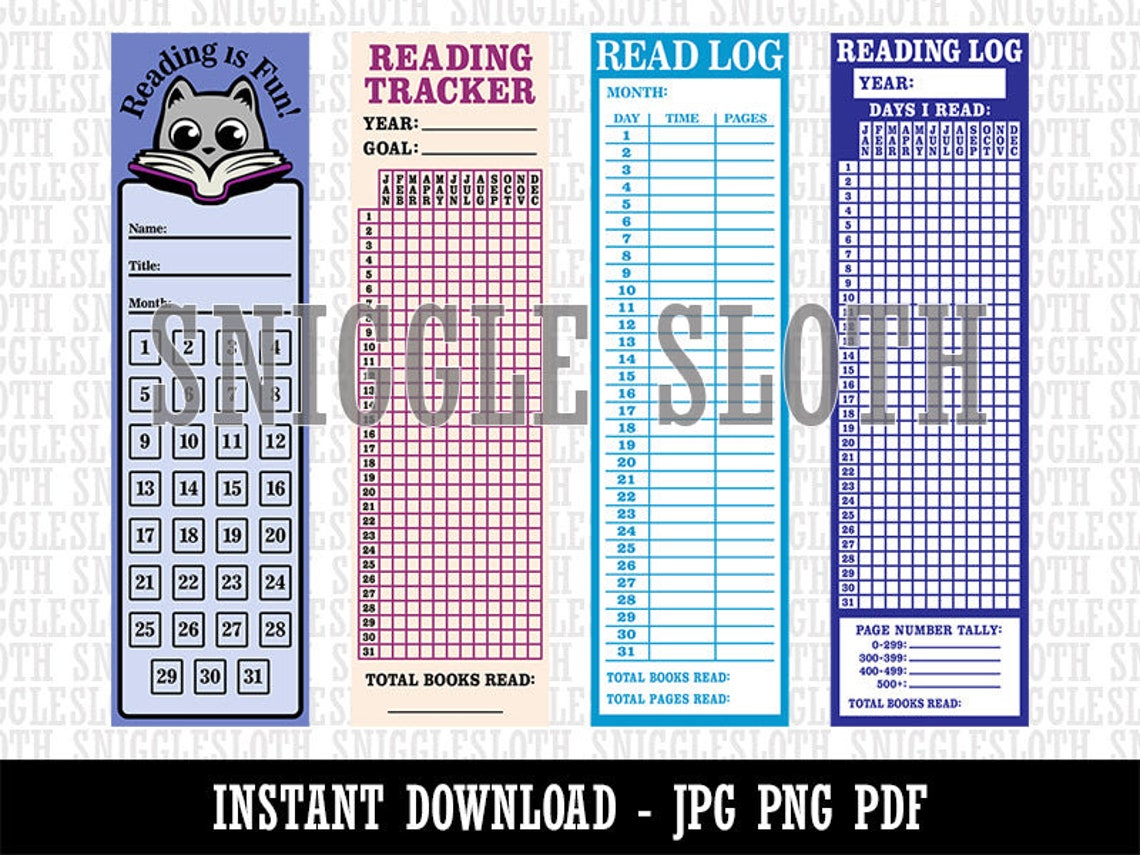 Reading Habit Tracker Log Bookmarks Instant Digital Download - Etsy
