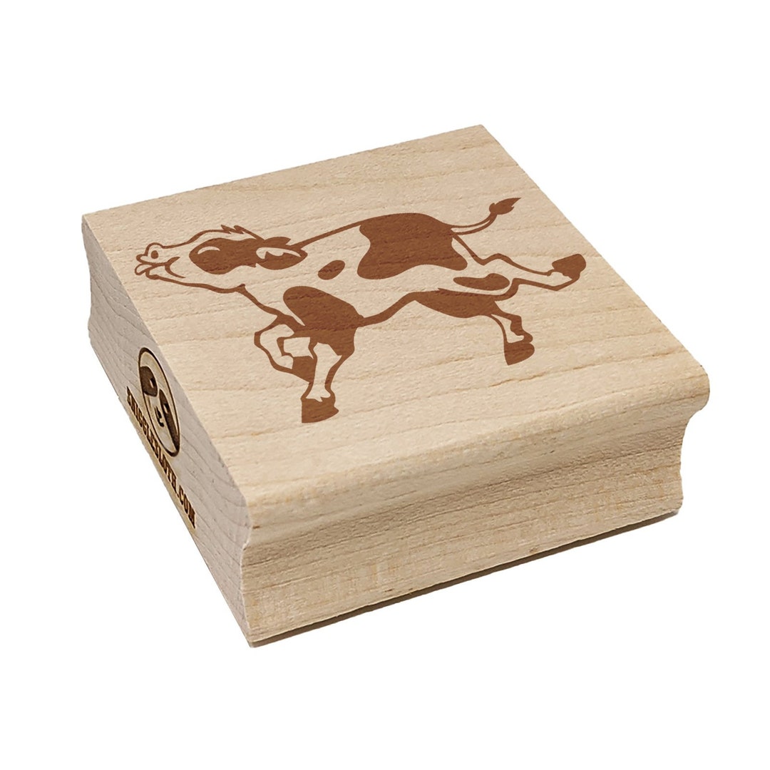 Happy Prancing Spotted Cow Calf Square Rubber Stamp for - Etsy