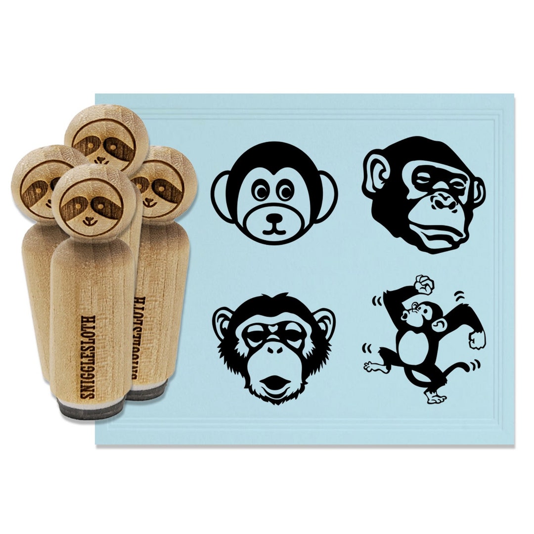 Chimpanzee Monkey Face Dancing Cute Rubber Stamp Set for Stamping ...