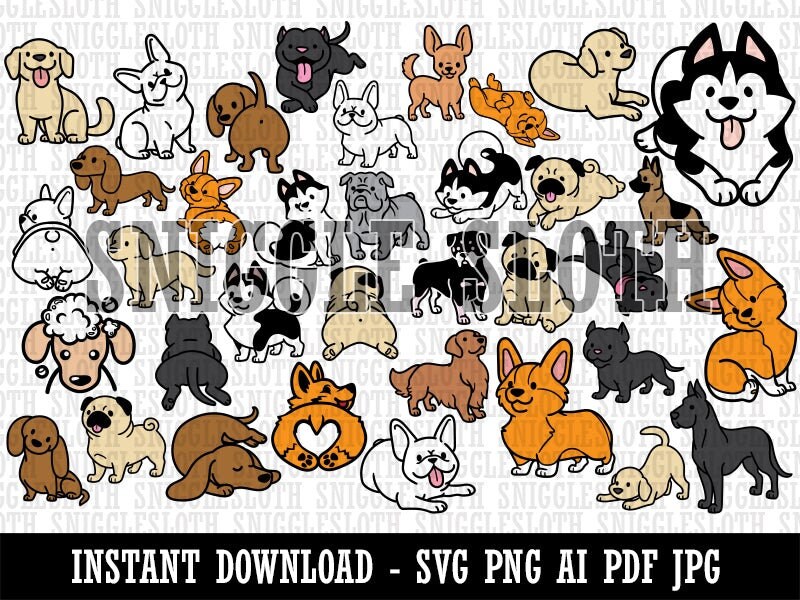 Cute and Fun Dog Breeds Clipart Set Instant Digital Download - Etsy