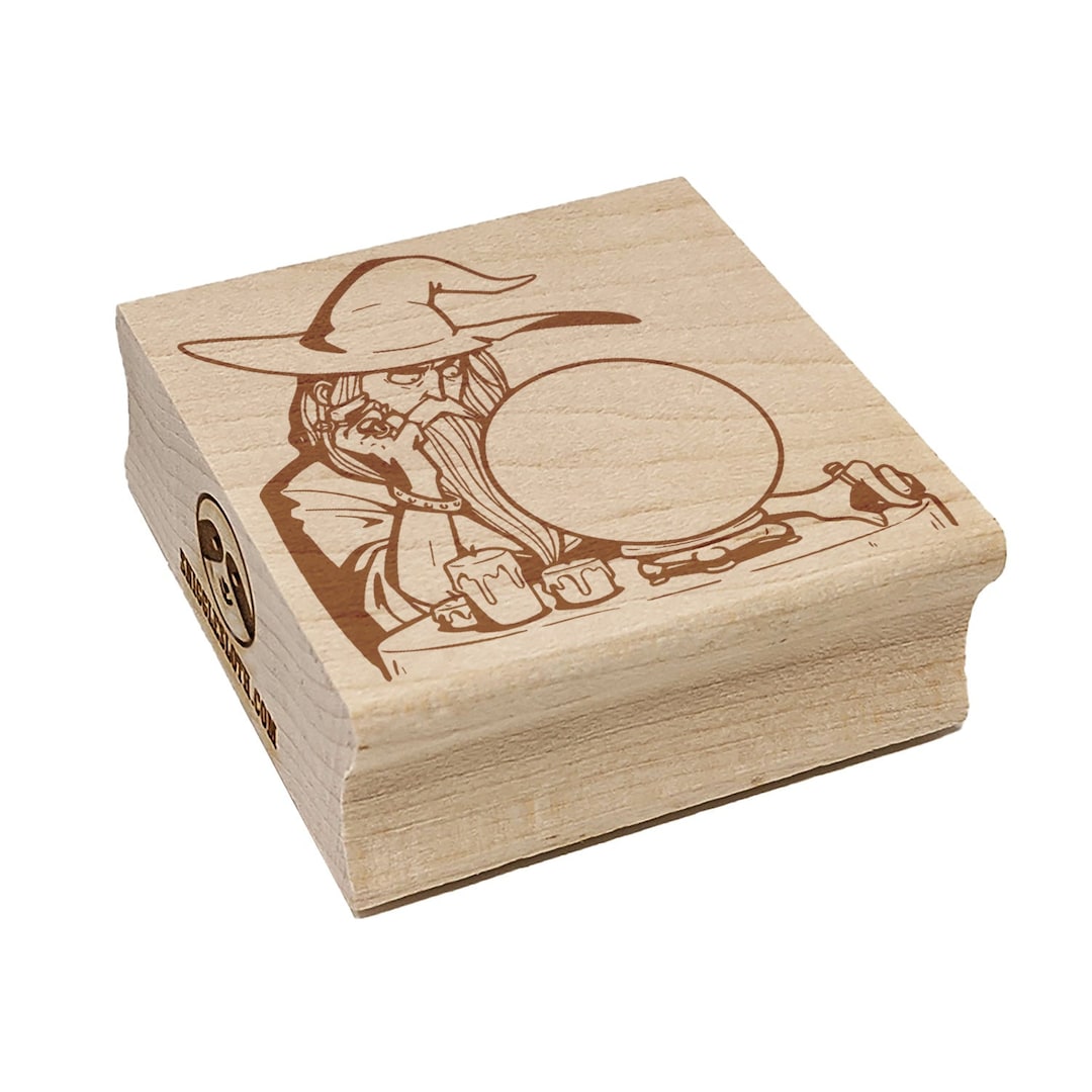 Wizard Mage Pondering Orb Crystal Ball Square Rubber Stamp for Stamping ...