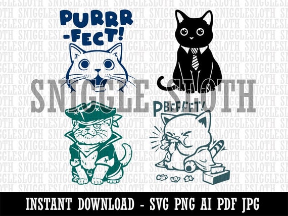 Funny Cat Theme Clipart Set Instant Digital Download AI PDF | Etsy