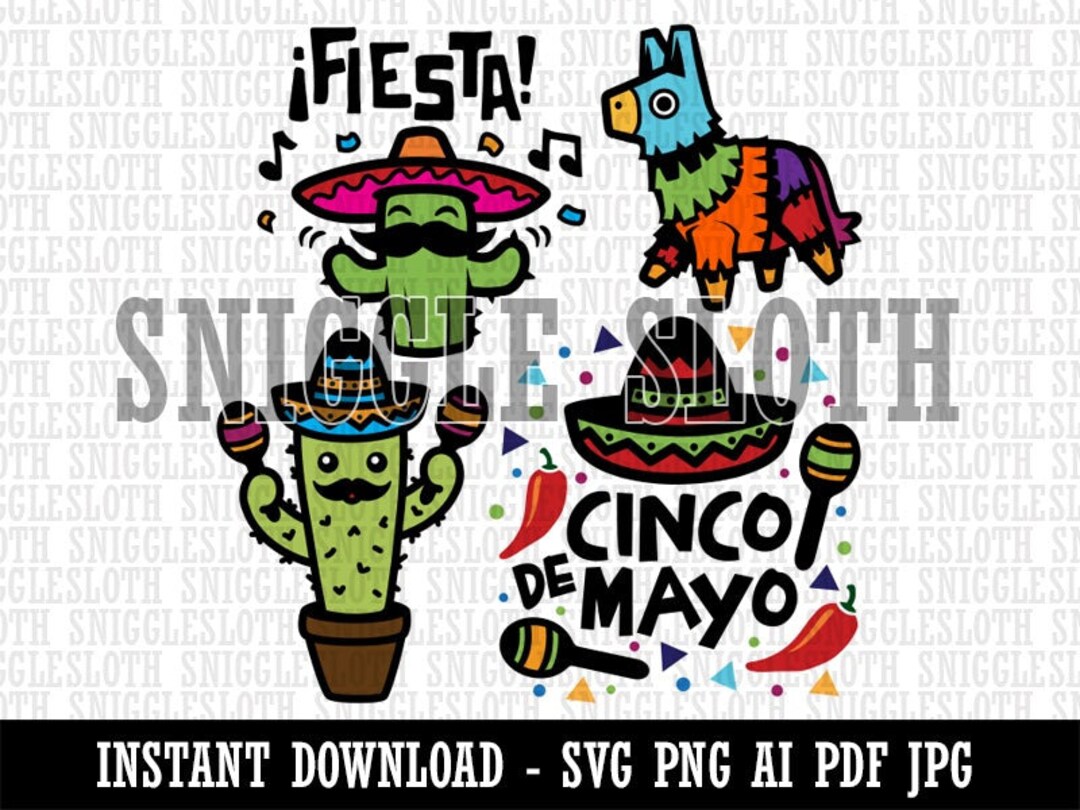 Cinco De Mayo Fiesta Party Cactus Pinata Clipart Set Digital Download ...