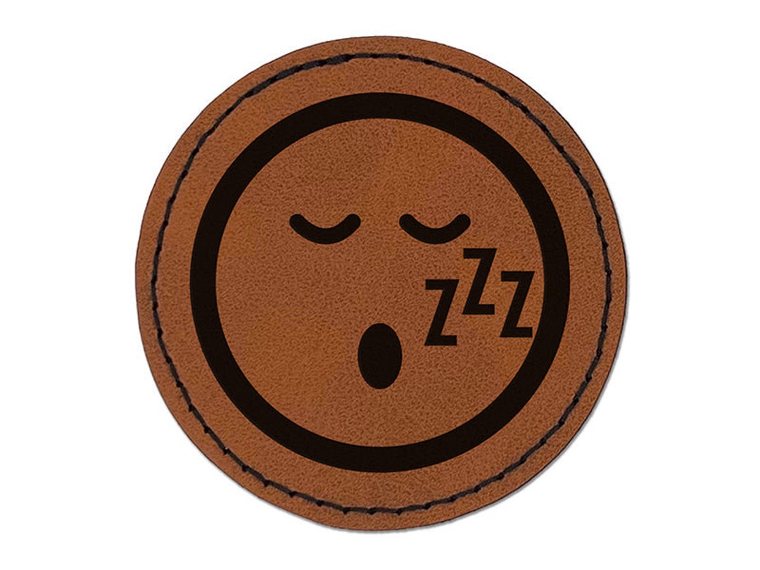 Sleeping Face Tired Emoticon Round Iron-on Engraved Faux Leather Patch ...