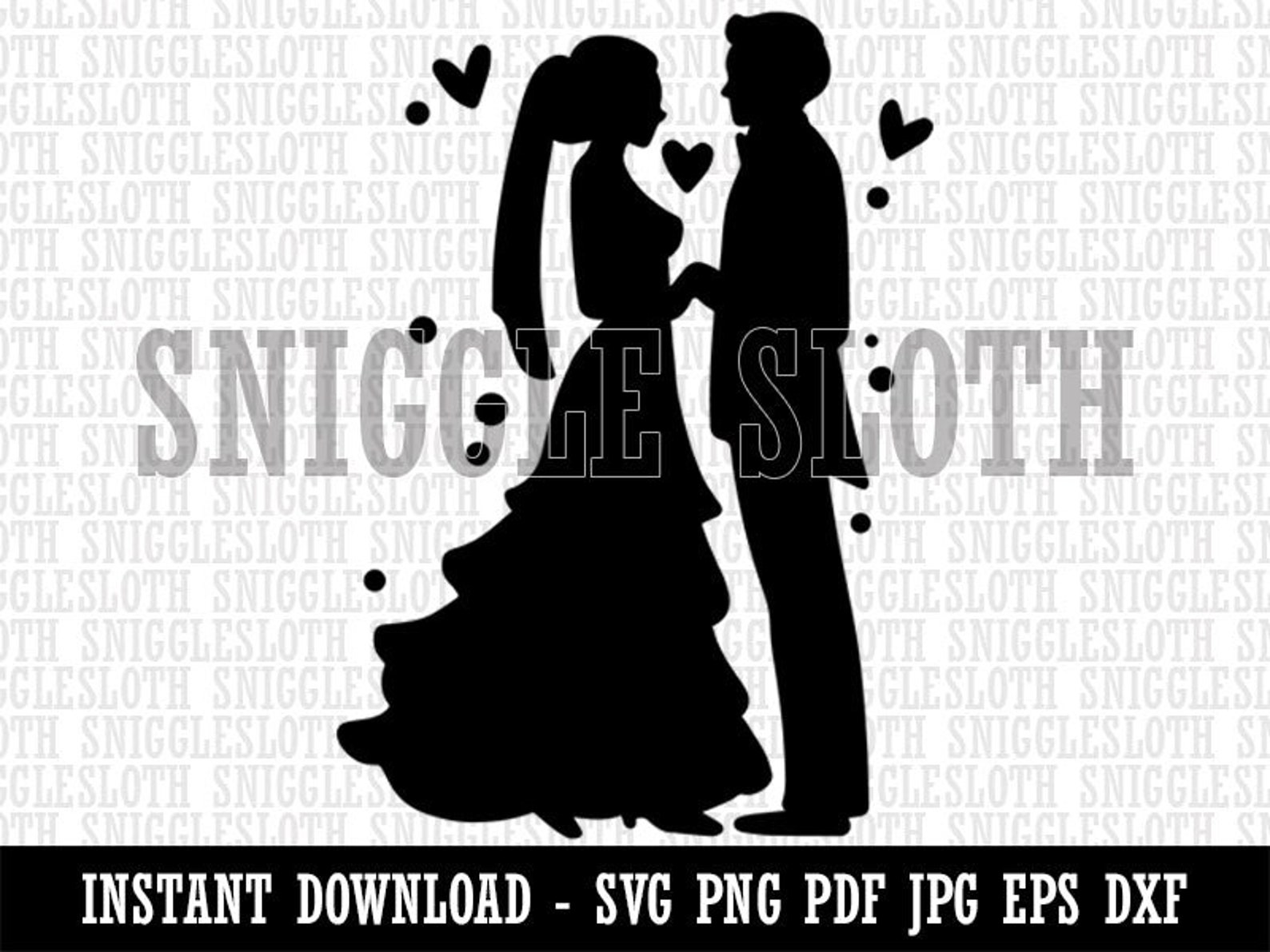 Bride and Groom Wedding Silhouette Clipart Instant Digital - Etsy