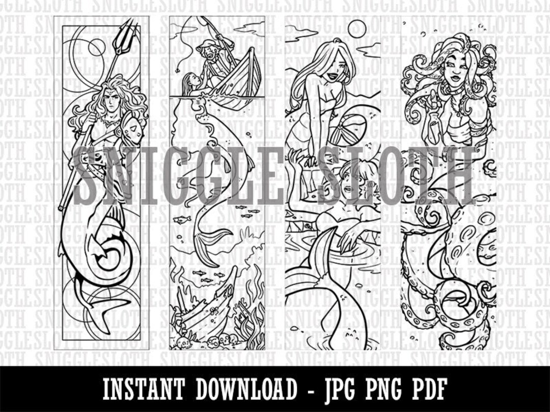 Mermaids at Sea Coloring Bookmarks Instant Digital Download - Etsy
