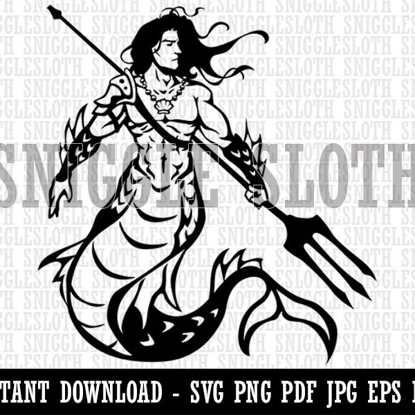 Merman With Trident Svg - Etsy