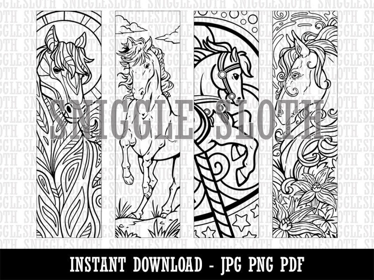 Horses Elegant Coloring Bookmarks Instant Digital Download - Etsy