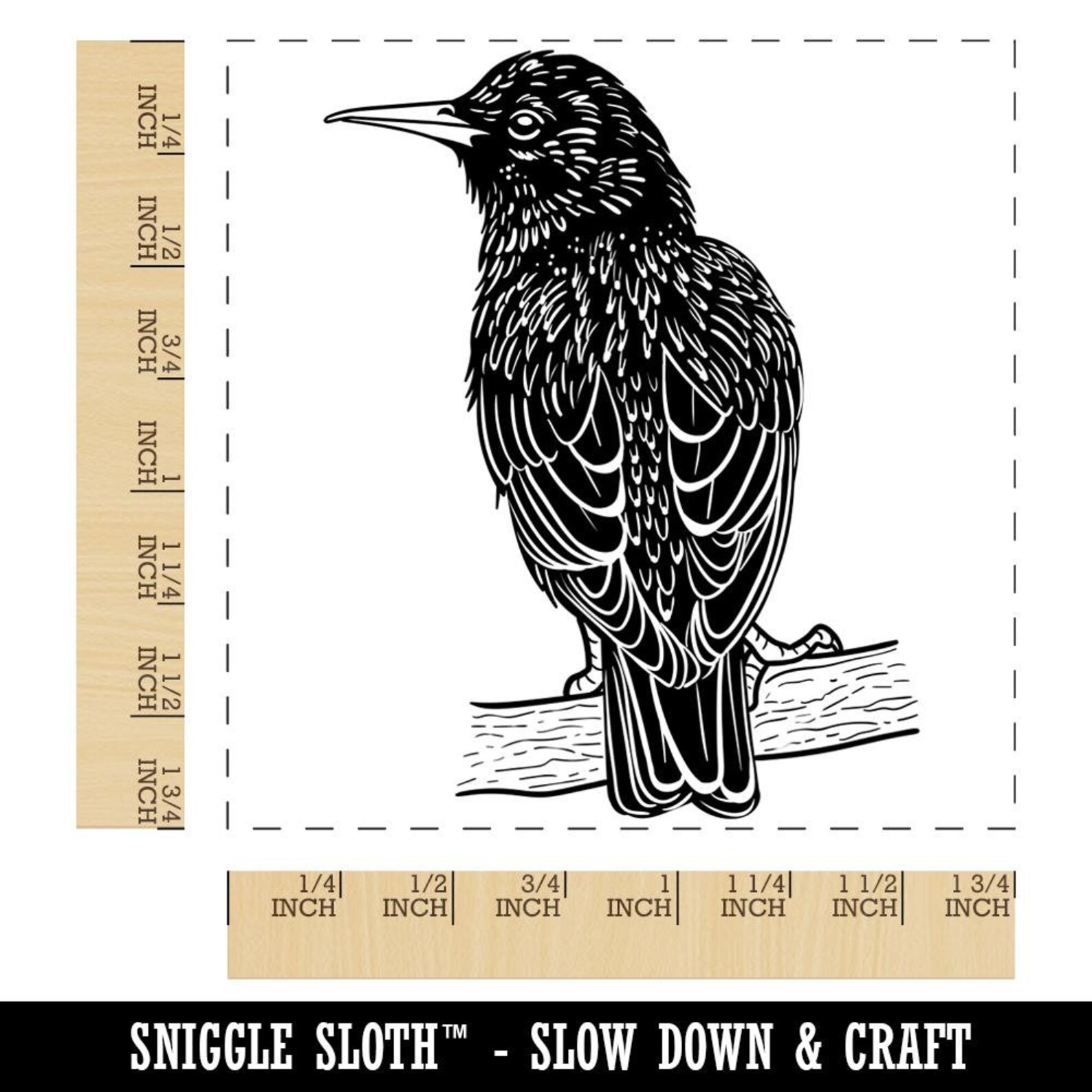 European Starling Bird on Branch Square Rubber Stamp for | Etsy