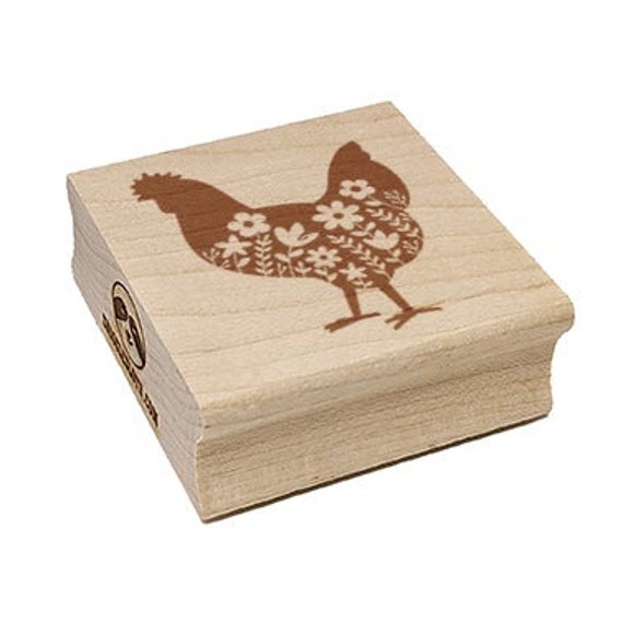 Floral Chicken Square Rubber Stamp for Stamping Crafting | Etsy