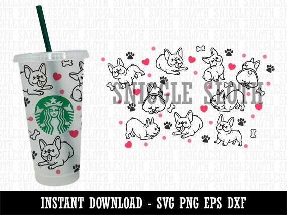 Chibi Frenchie French Bulldog Dog Bones Paws Starbucks 24oz - Etsy