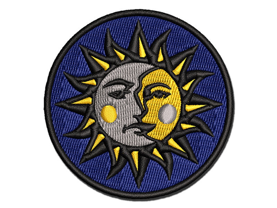 Sun and Moon Heraldic Faces Multi-color Embroidered Iron-on Patch ...