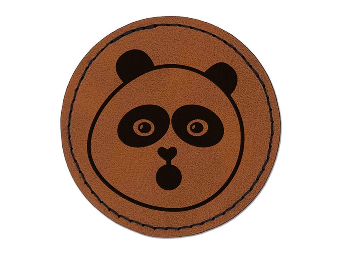 Surprised Panda Face Shocked Round Iron-on Engraved Faux Leather Patch ...