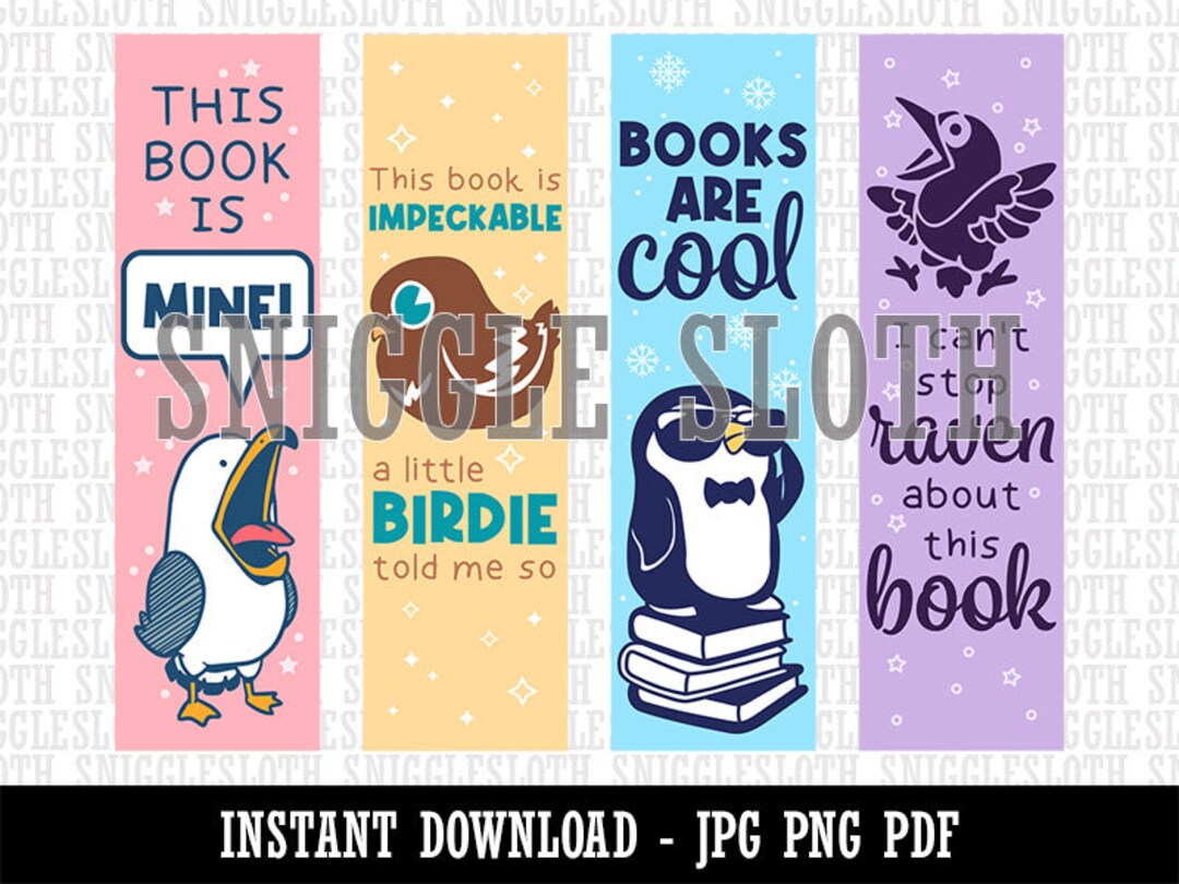 Bird Puns Seagull Pigeon Penguin Raven Bookmarks Instant Digital ...