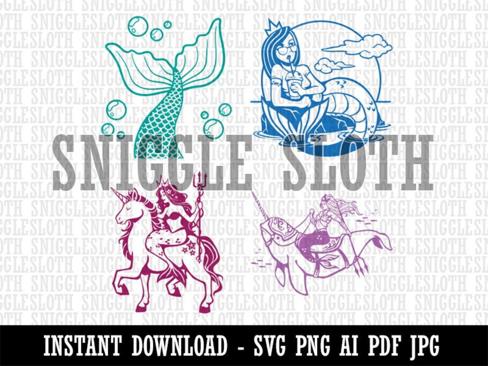 Fun Mermaids Clipart Set Instant Digital Download AI PDF SVG | Etsy