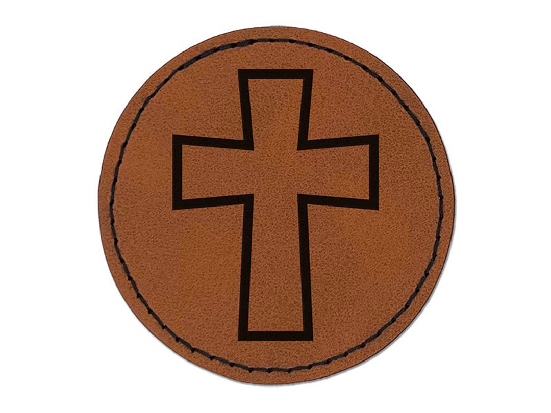Cross Angled Christian Church Religion Outline Round Iron-on Engraved ...