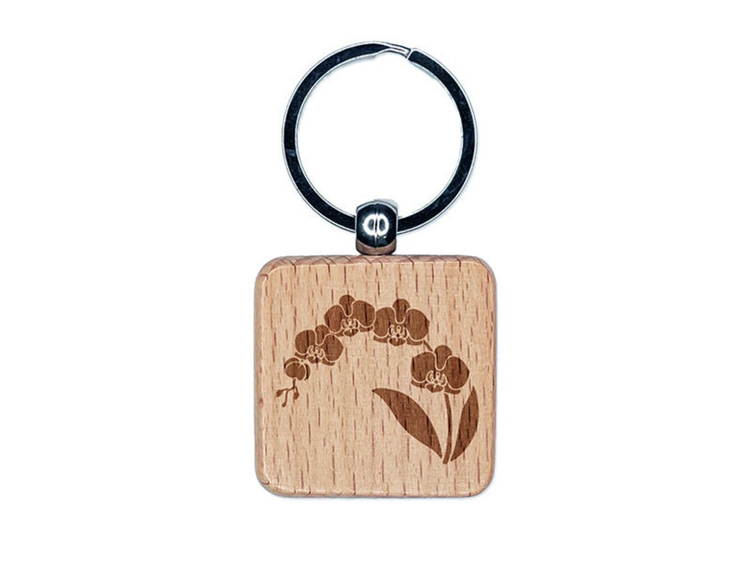 Stem of Orchids Flowers Engraved Wood Square Keychain Tag Charm - Etsy