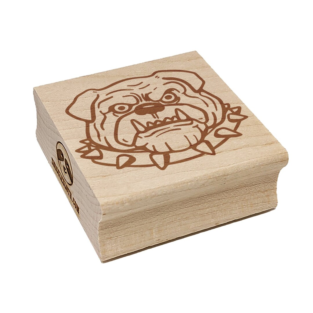 Mad Bulldog Head Spiked Collar Square Rubber Stamp for Stamping ...