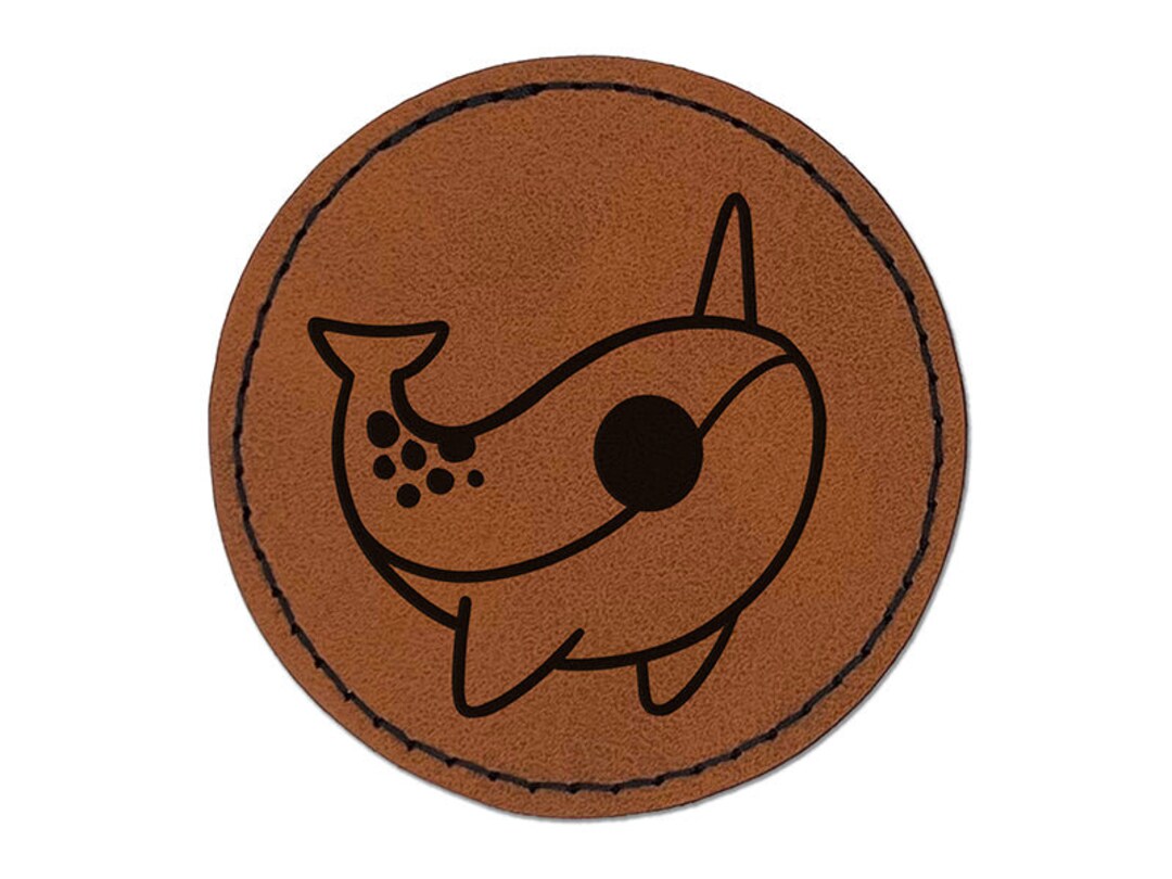 Sweet Kawaii Chibi Narwhal Round Iron-on Engraved Faux Leather Patch ...