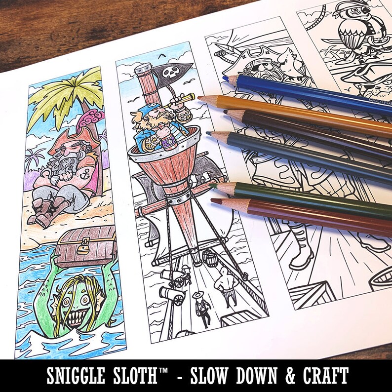Pirate at Sea Coloring Bookmarks Instant Digital Download | Etsy