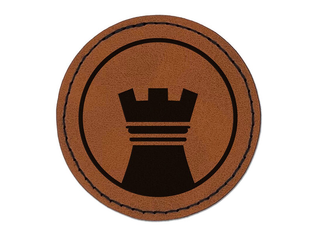 Chess Piece Black Rook Round Iron-on Engraved Faux Leather Patch ...