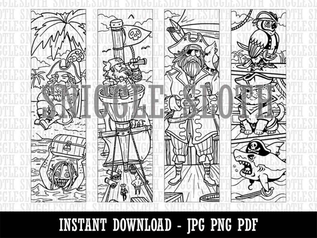 Pirate at Sea Coloring Bookmarks Instant Digital Download Print ...