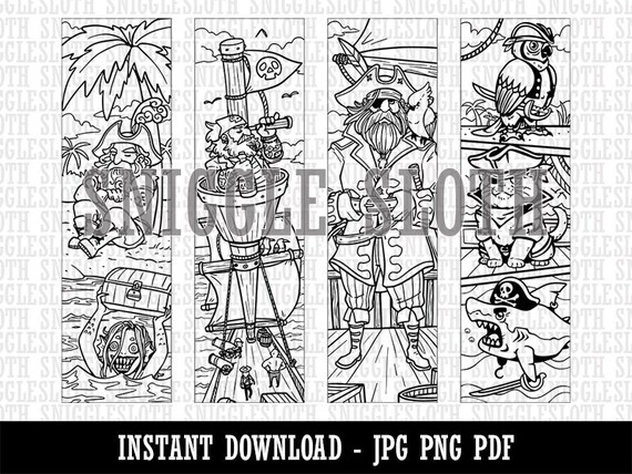 Pirate at Sea Coloring Bookmarks Instant Digital Download | Etsy