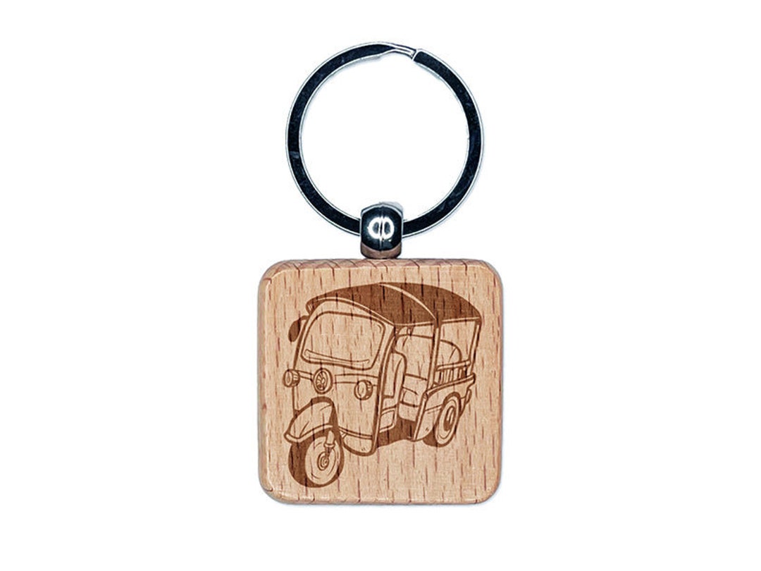 Tuk-tuk Auto Rickshaw Thailand Asian Taxi Engraved Wood Square Keychain ...