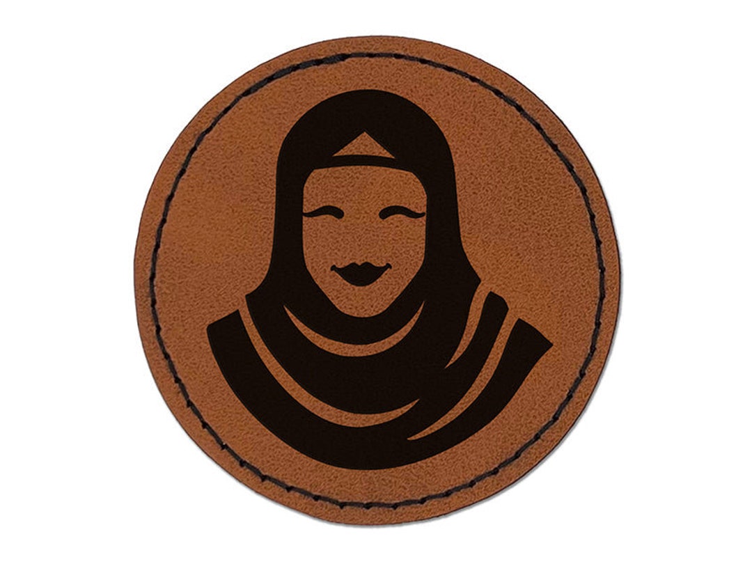 Hijab Muslim Woman Round Iron-on Engraved Faux Leather Patch Applique 2 ...