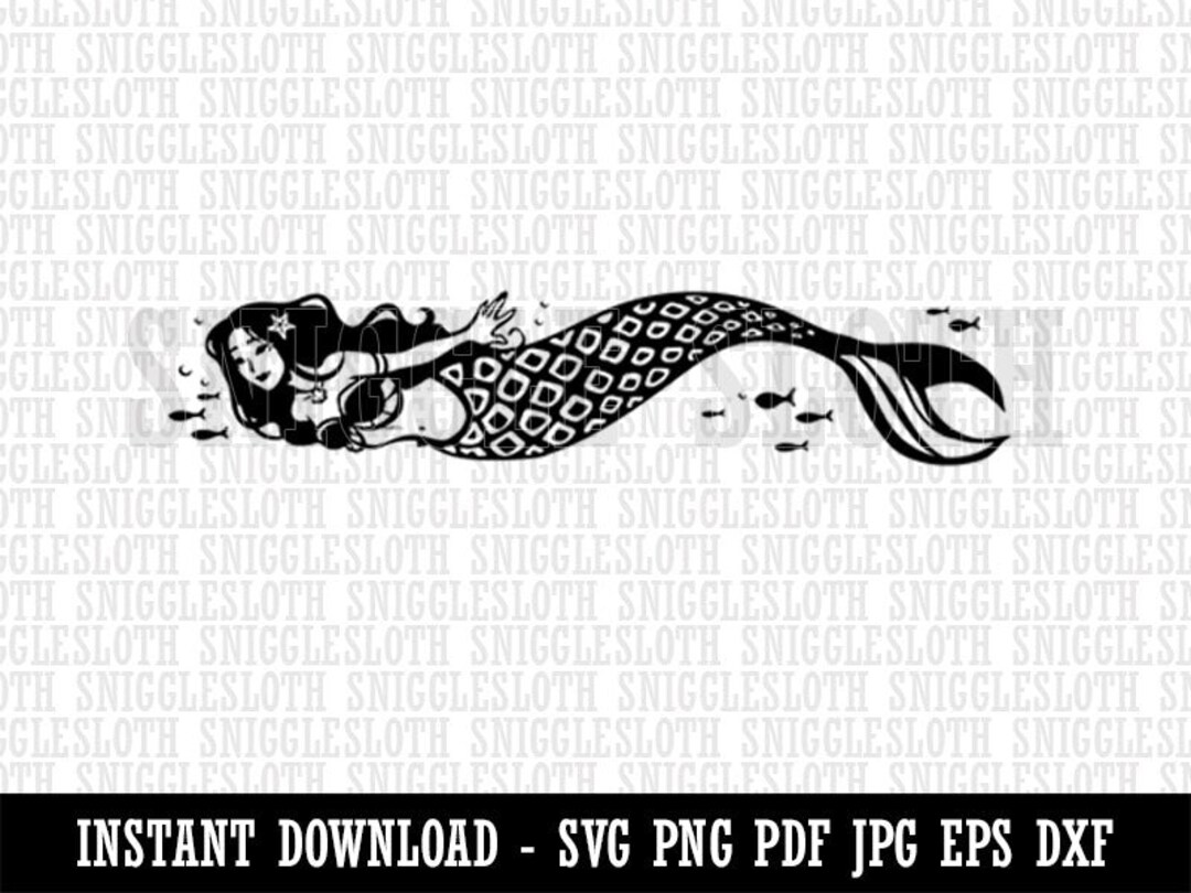 Elegant Mermaid Swimming in Ocean With Fish Clipart Digital Download ...