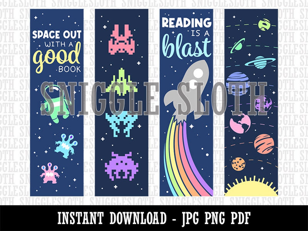 Outer Space Alien Astronaut Planets Rocket Stars Bookmarks Digital ...