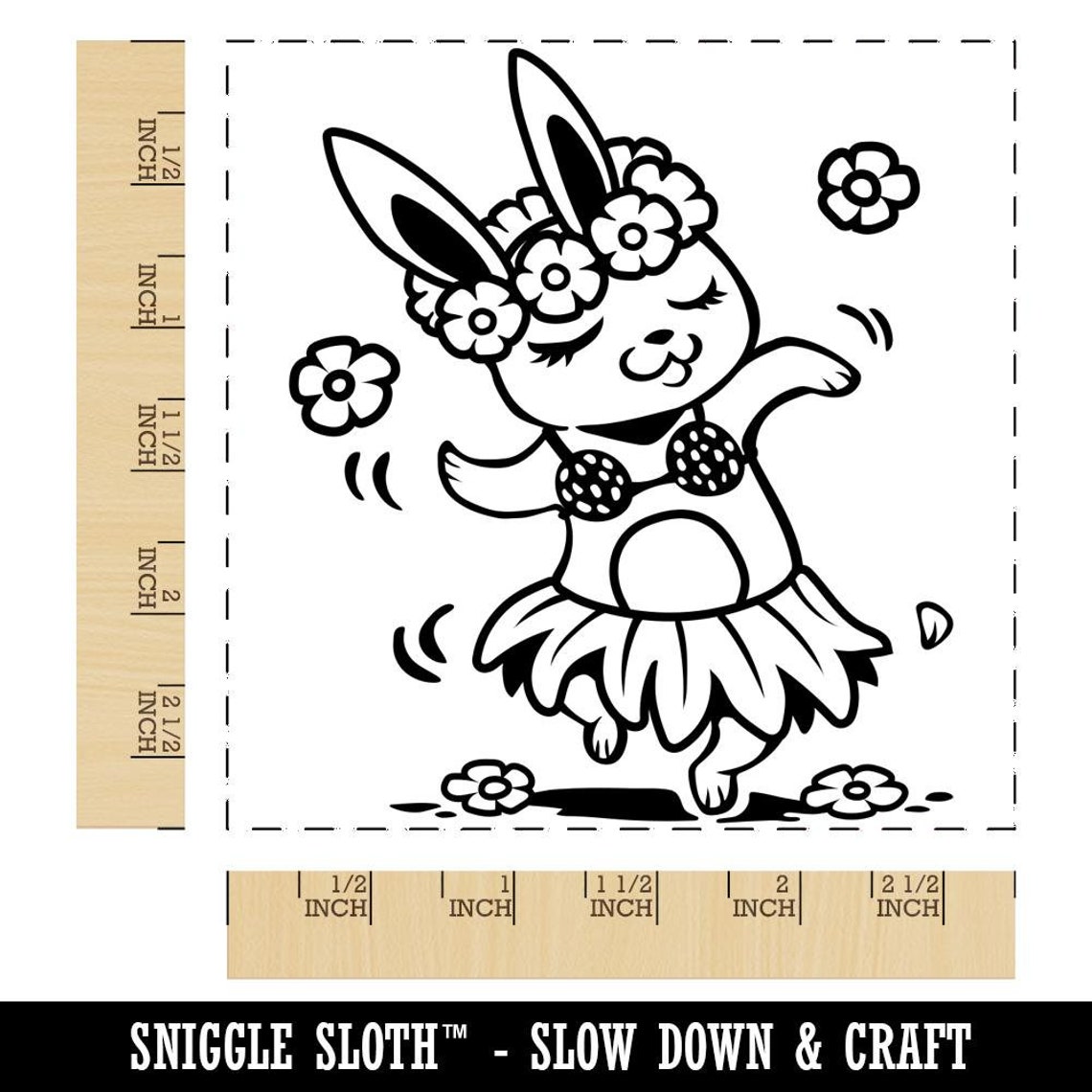 Luau Hawaiian Hula Bunny with Lei Square Rubber Stamp for | Etsy