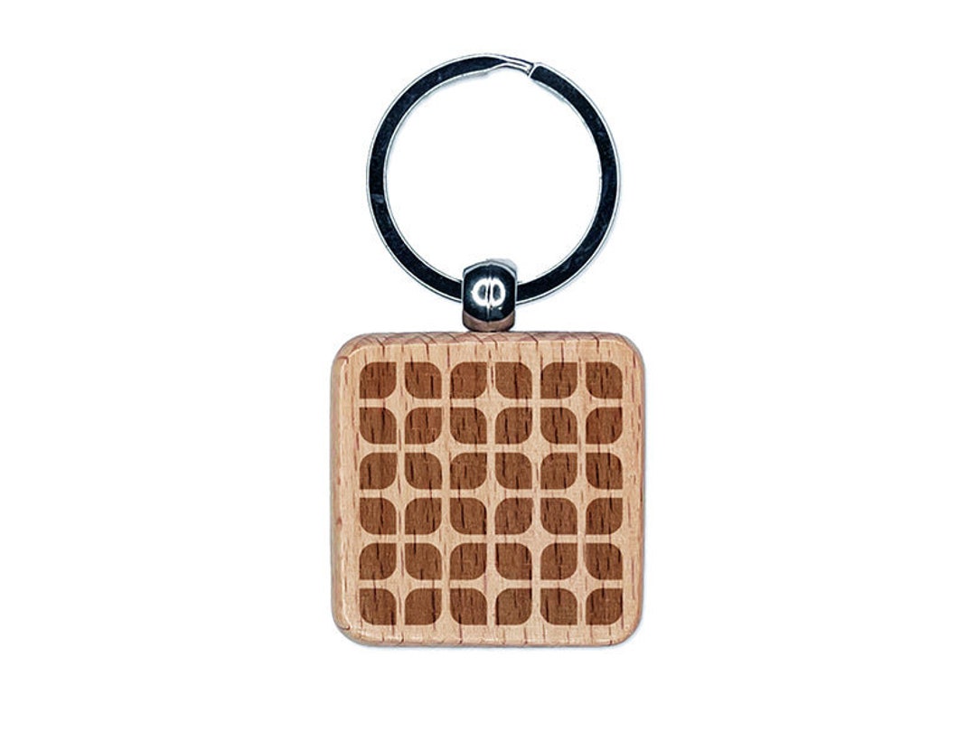 Retro Geometric Squares Engraved Wood Square Keychain Tag Charm - Etsy