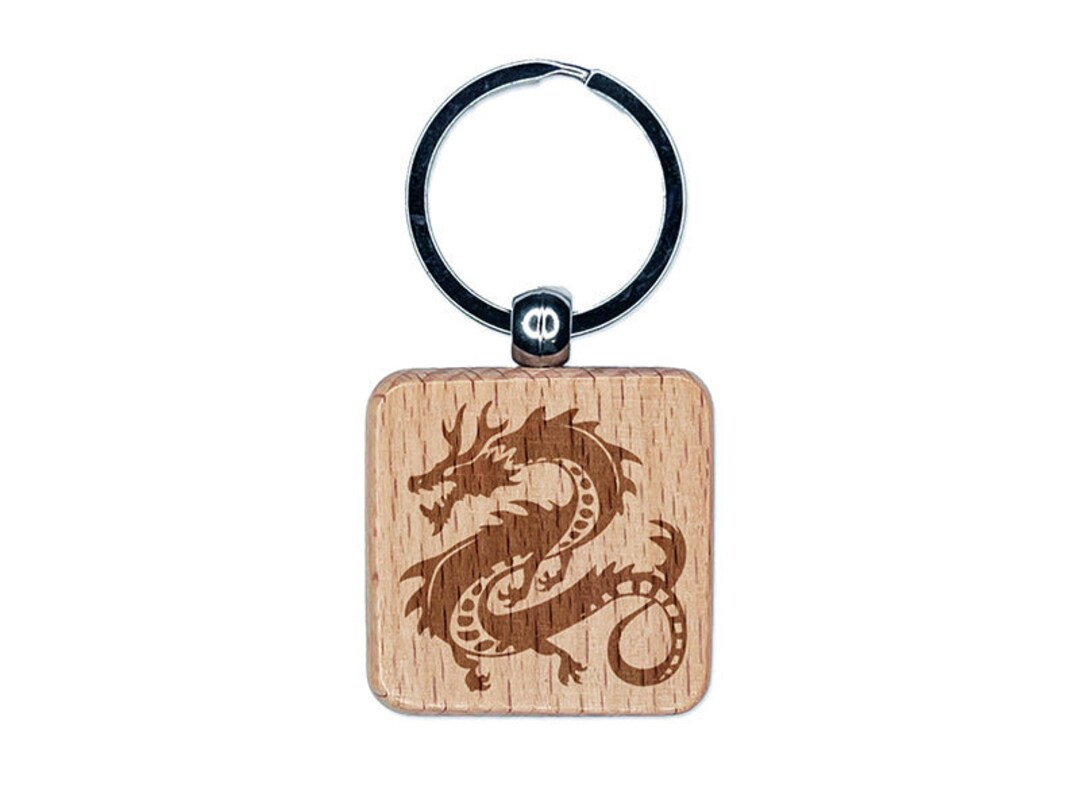 Asian Long Dragon Chinese Mythological Creature Engraved Wood Square ...