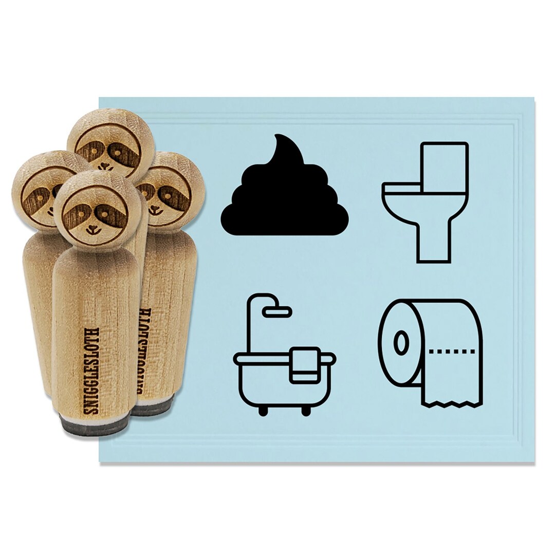 Bathroom Bathtub Towel Toilet Poop Paper Roll Rubber Stamp Set for ...