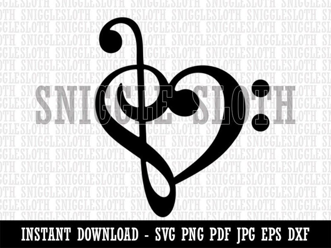 Treble Bass Clef Heart Music Love Clipart Instant Digital Download SVG ...