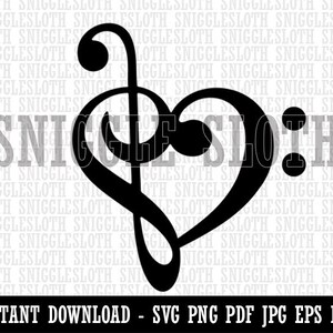 Treble Bass Clef Heart Music Love Clipart Instant Digital Download SVG ...