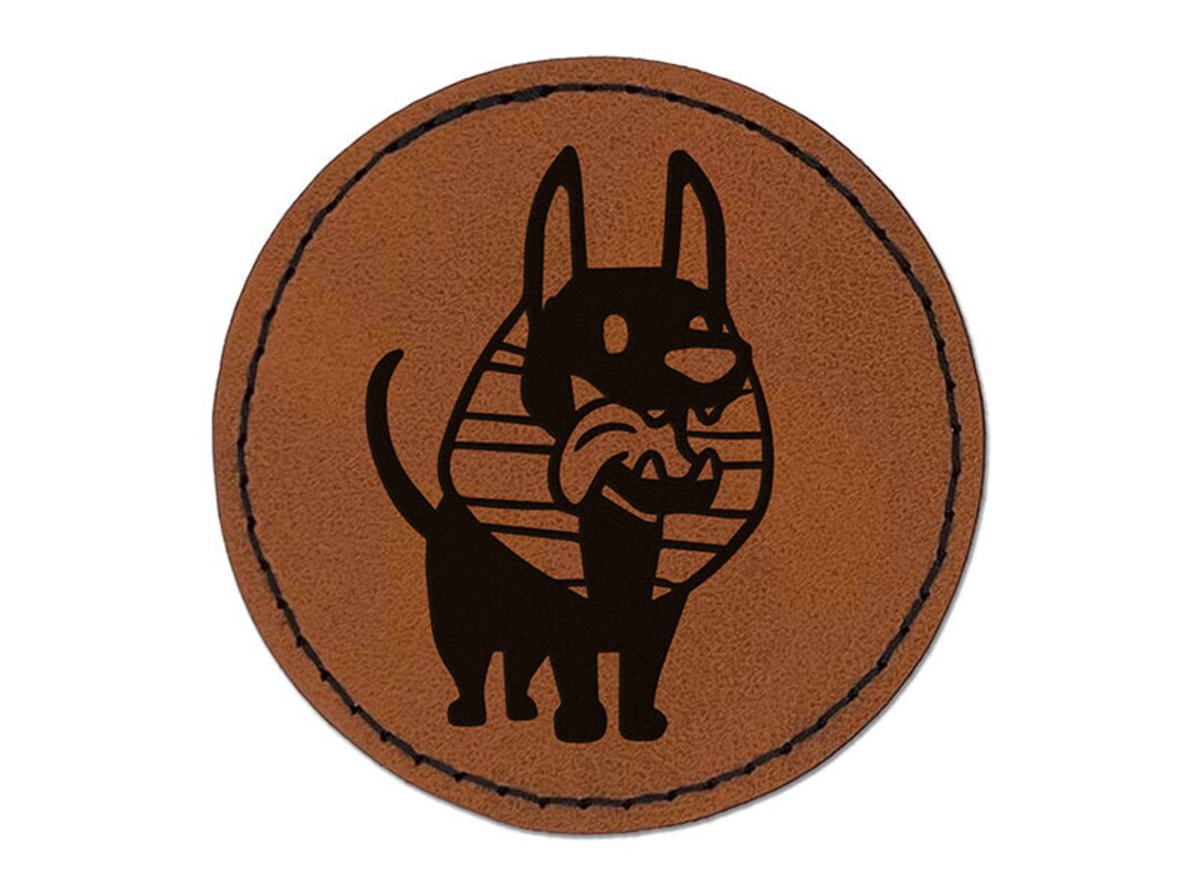 Anubis Puppy Egyptian Jackal Dog Round Iron-on Engraved Faux Leather ...