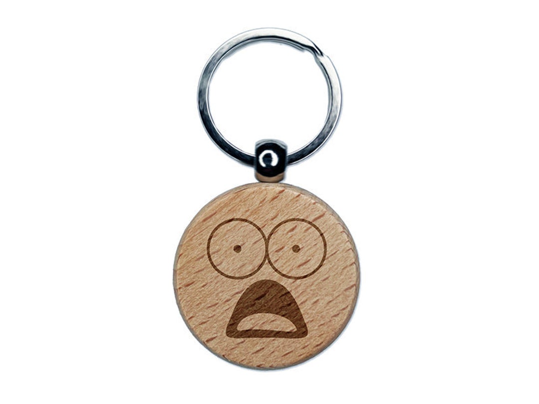 Mouth Agape Shocked Face Engraved Wood Round Keychain Tag - Etsy