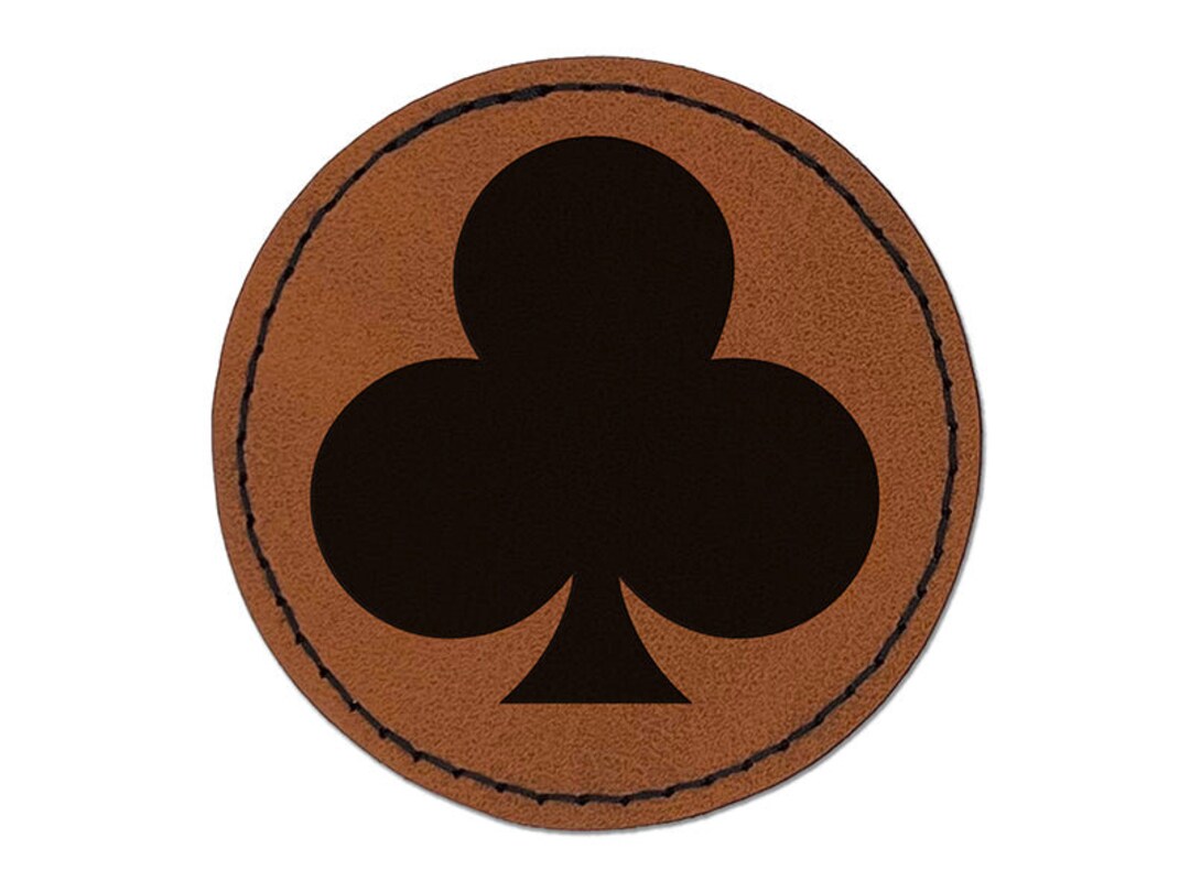 Card Suit Clubs Round Iron-on Engraved Faux Leather Patch Applique 2.5 ...