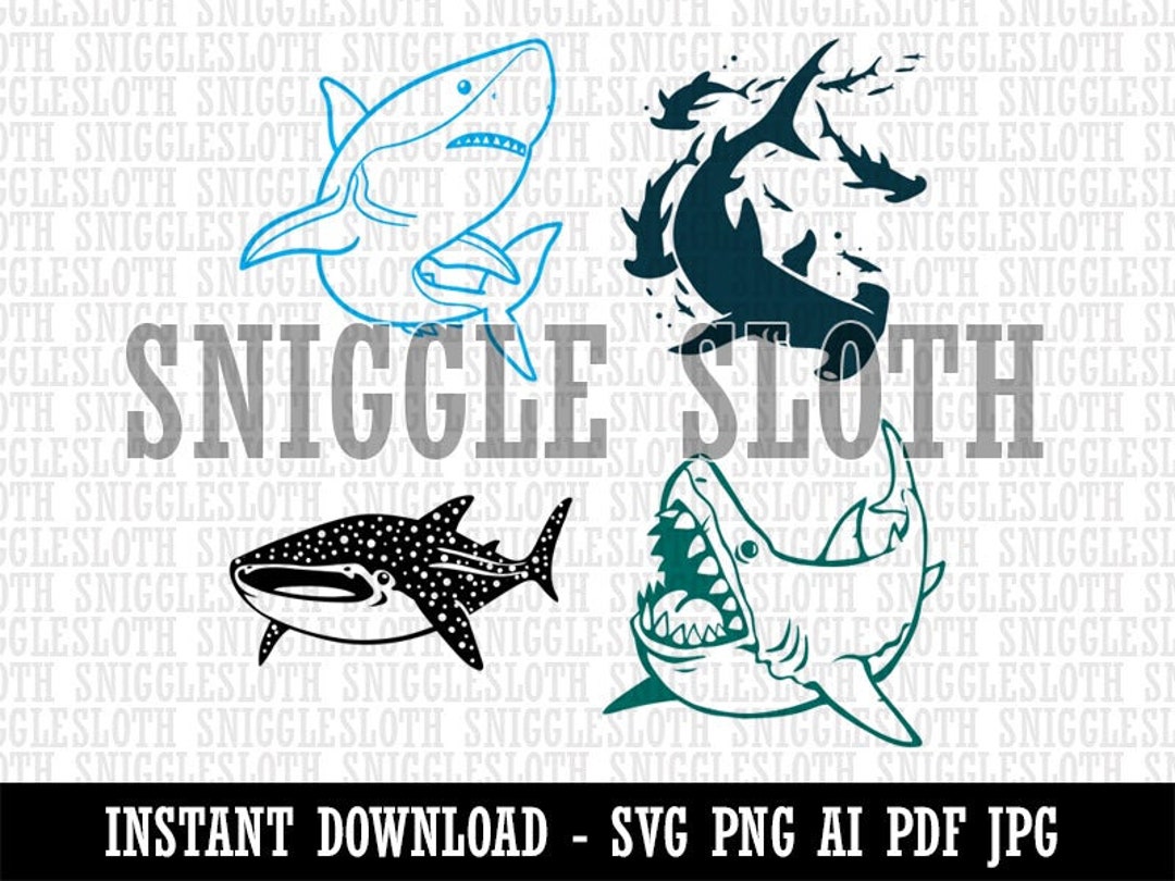 Sharks Great White Hammerhead Whale Clipart Set Instant Digital ...