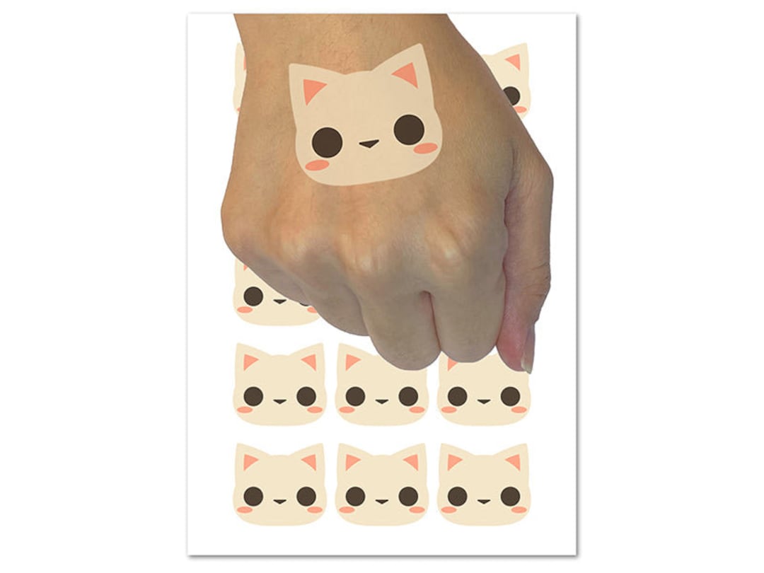 Charming Kawaii Chibi Cat Kitten Face Blushing Cheeks Temporary Tattoo ...