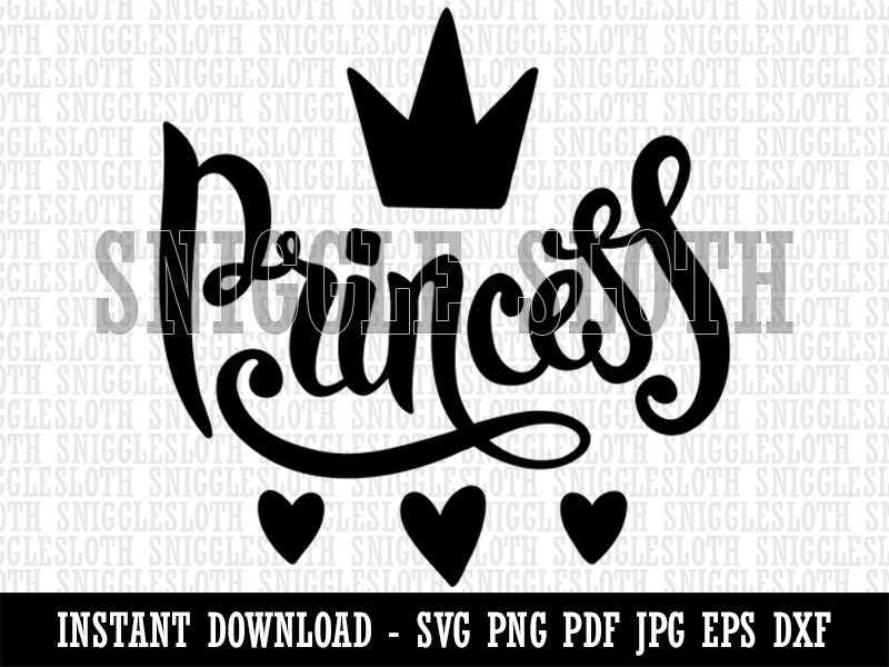 Princess Cursive With Crown and Hearts Clipart Instant Digital - Etsy