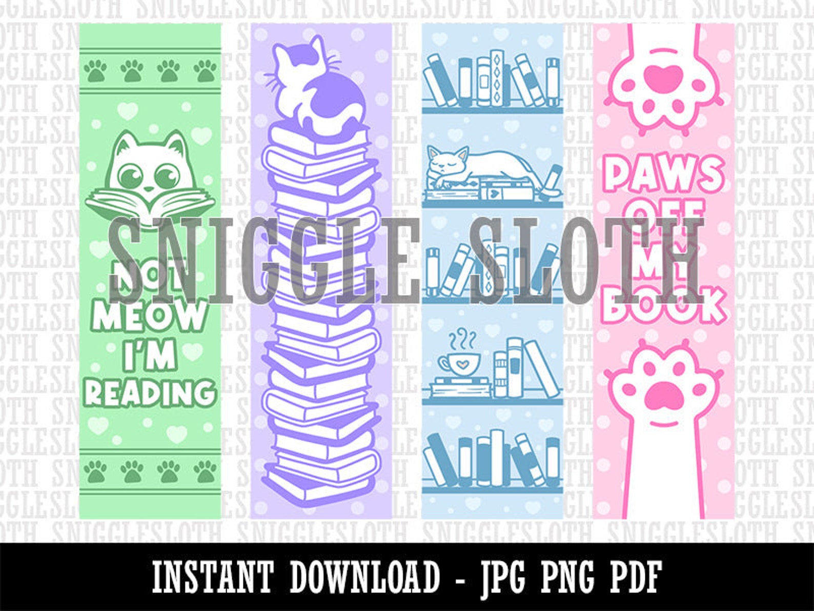 Cute Adorable Cats and Books Bookmarks Instant Digital - Etsy
