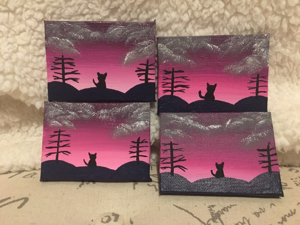 Pink Cat Miniature Acrylic Painting - Etsy Ireland