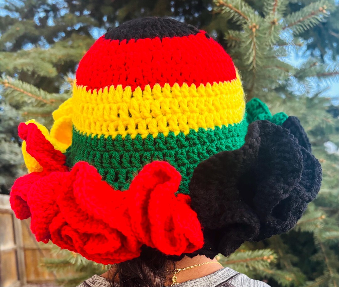 Crochet Juneteenth Ruffle Hat, African American Pride, Red, Green ...