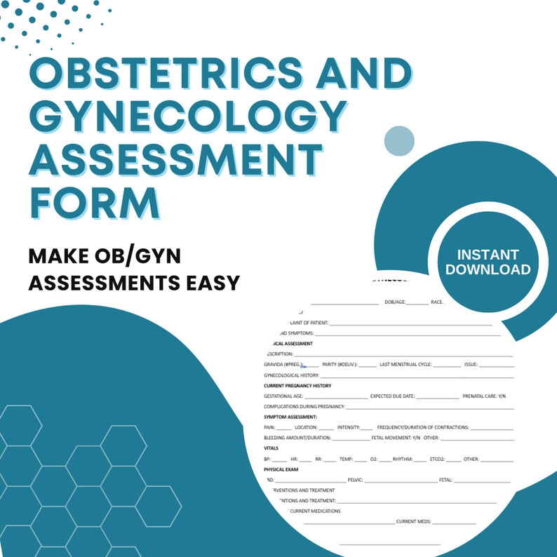 Obstetrics and Gynecology Assessment Form One Page Editable OBGYN ...