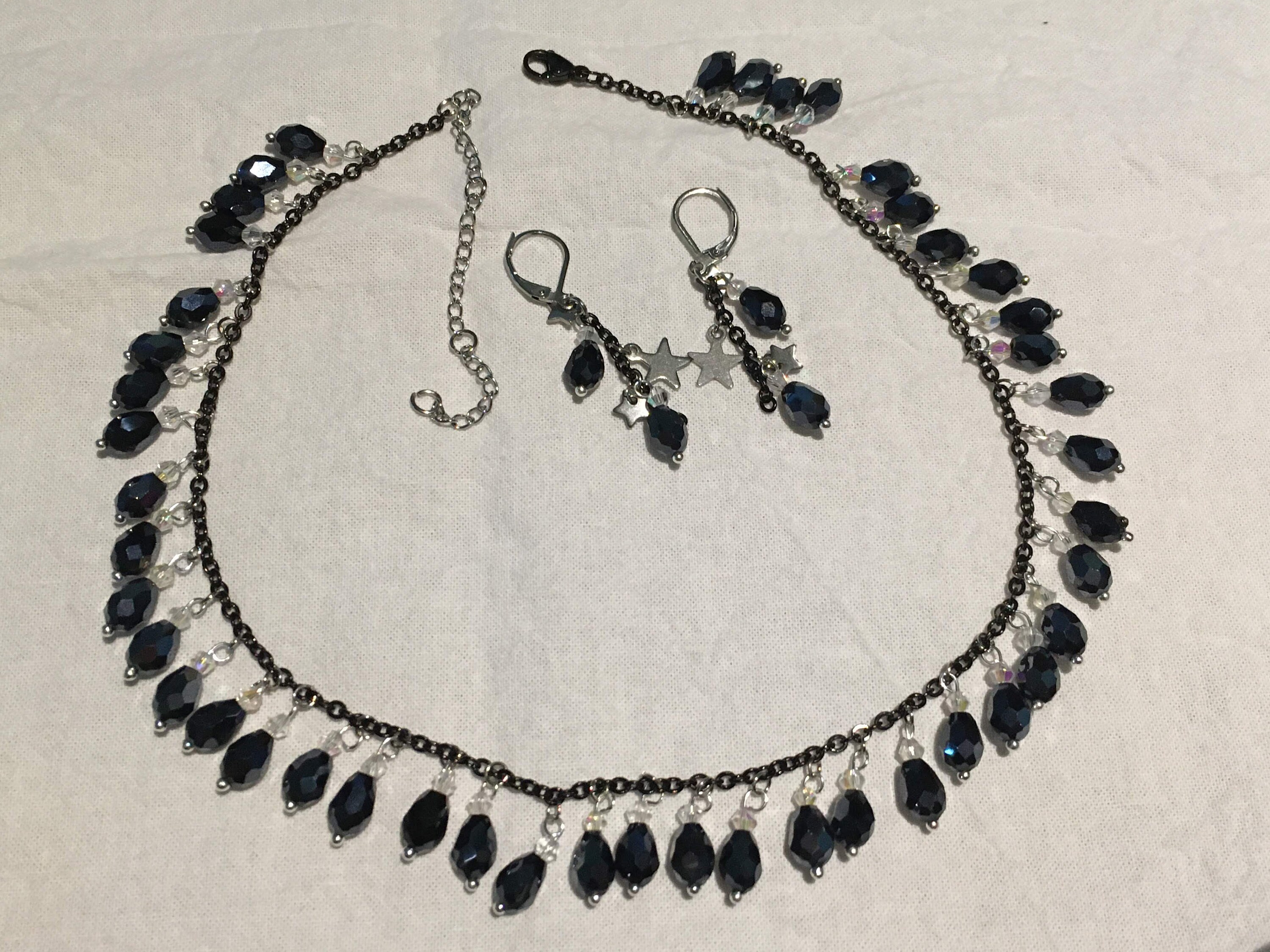 Brillante collar negro collar collar conjunto de pendientes - Etsy España